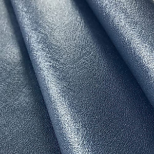 Silky Textured Faux Leather with A Gorgeous Sheen, Soft Satin Like Vinyl Fabric, Embossed Upholstery and DIY Craft Pleather Sheets – One Foot Cut 12”x54” (Blue)