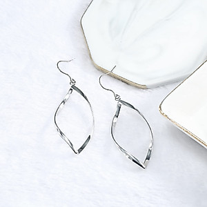 Titanium Dangle Earrings Large Infinity Hoop Dangling Earrings for Women, Simple Twist Linear Drop Earring Charms High Polished, Pure Titanium Earring Hooks Hypoallergenic for Women Sensitive Ears