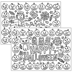 Iconikal Color-Your-Own 2-Sided Reversible Disposable Paper Place Mats, Happy Halloween, 14 x 10-Inches, 22-Count
