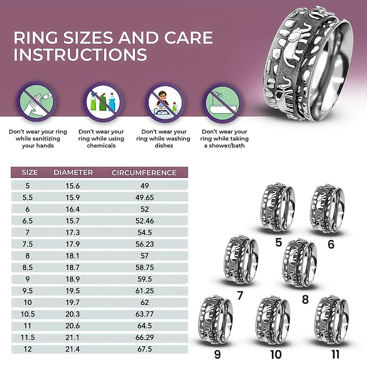 Shop LC Anxiety Ring for Women 925 Sterling Silver Spinning Spinner Rings for Men Oxidized Concave Swirl Boho Jewelry Band Meditation Stress Relief Elephant Gifts Size 8 Birthday Gifts for Women