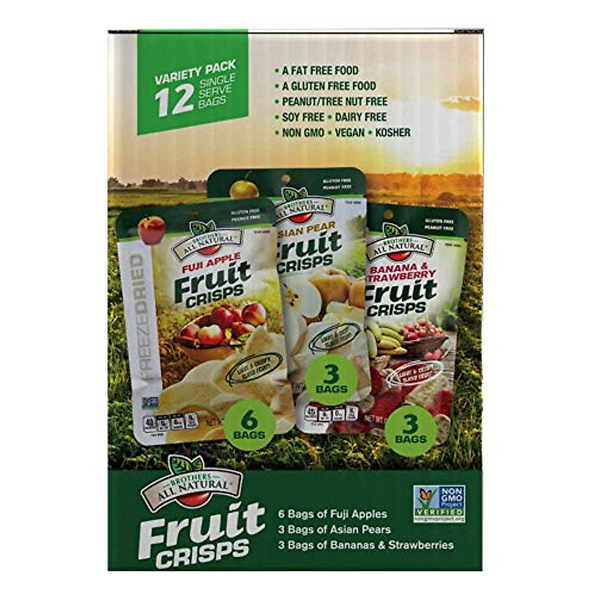 Brothers-ALL-Natural Fruit Crisps, Variety Pack, 4.44 Ounce Bag, 12 Count (Pack of 2)