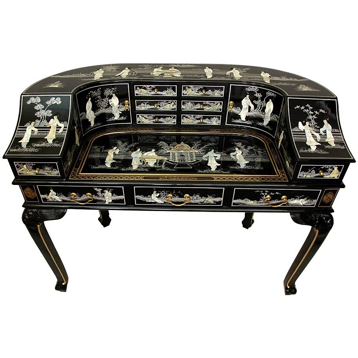 Oriental Furniture Black Lacquer Ladies Desk w/ Mother of Pearl
