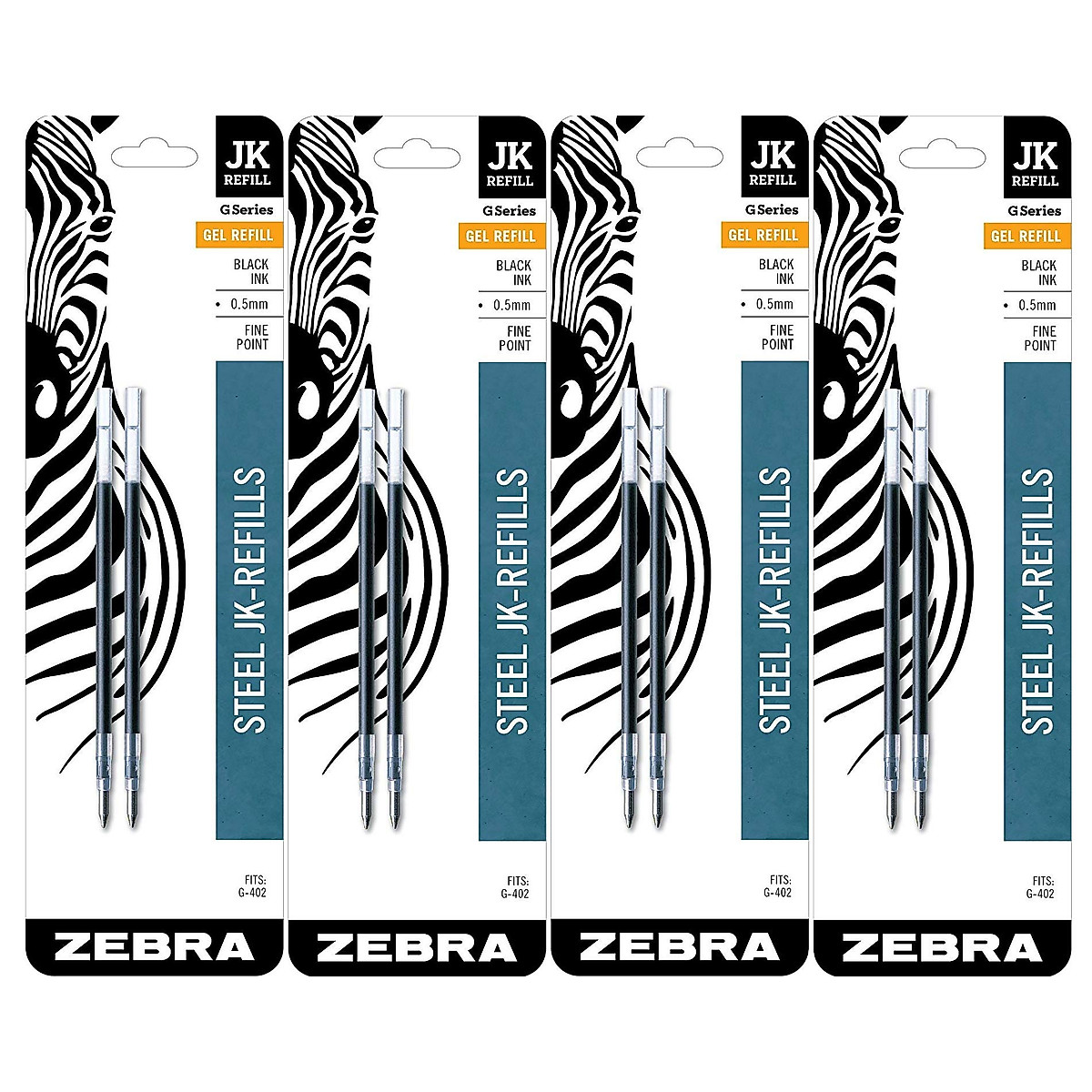 Zebra G-402 Stainless Steel Pen JK-Refill, Fine Point, 0.5mm, Black Ink, 8-Count