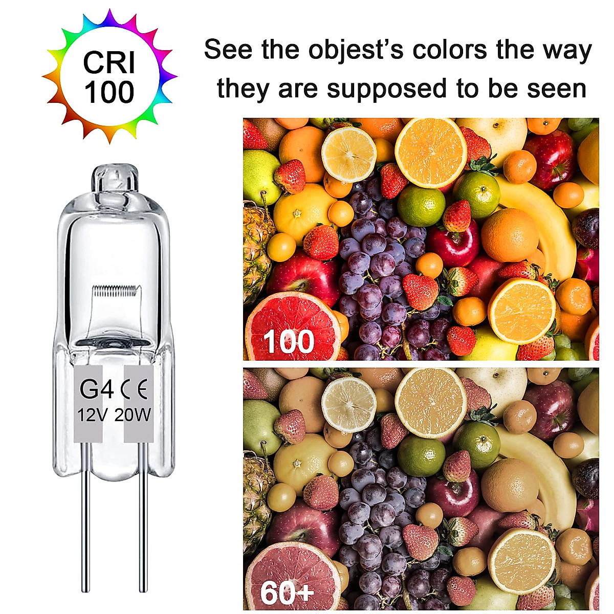 TAIYALOO G4 Bulb 12 Pack Crystal Clear Halogen Light Bulb 2 Pin 12V 20W JC T3 Bi-Pin G4 Base Dimmable 2700K Warm White 2 Prong Light Bulb for Under Cabinet Puck Light, Chandeliers, Landscape Lighting