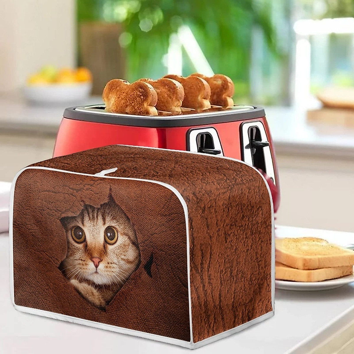 Coldinair 3D Cat Design 4 Slice Toaster Cover Small Kitchen Appliance Bread Maker Dust Cover and Fingerprint Protection