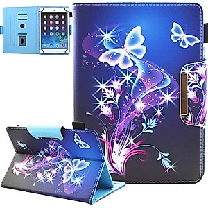JZCreater 10 Inch Tablet Case, Universal 10 10.1 Inch Android Tablet Cover, Multi-Angle Viewing Stand Case for 9.5-10.5 Inch Tablet, Purple Butterfly