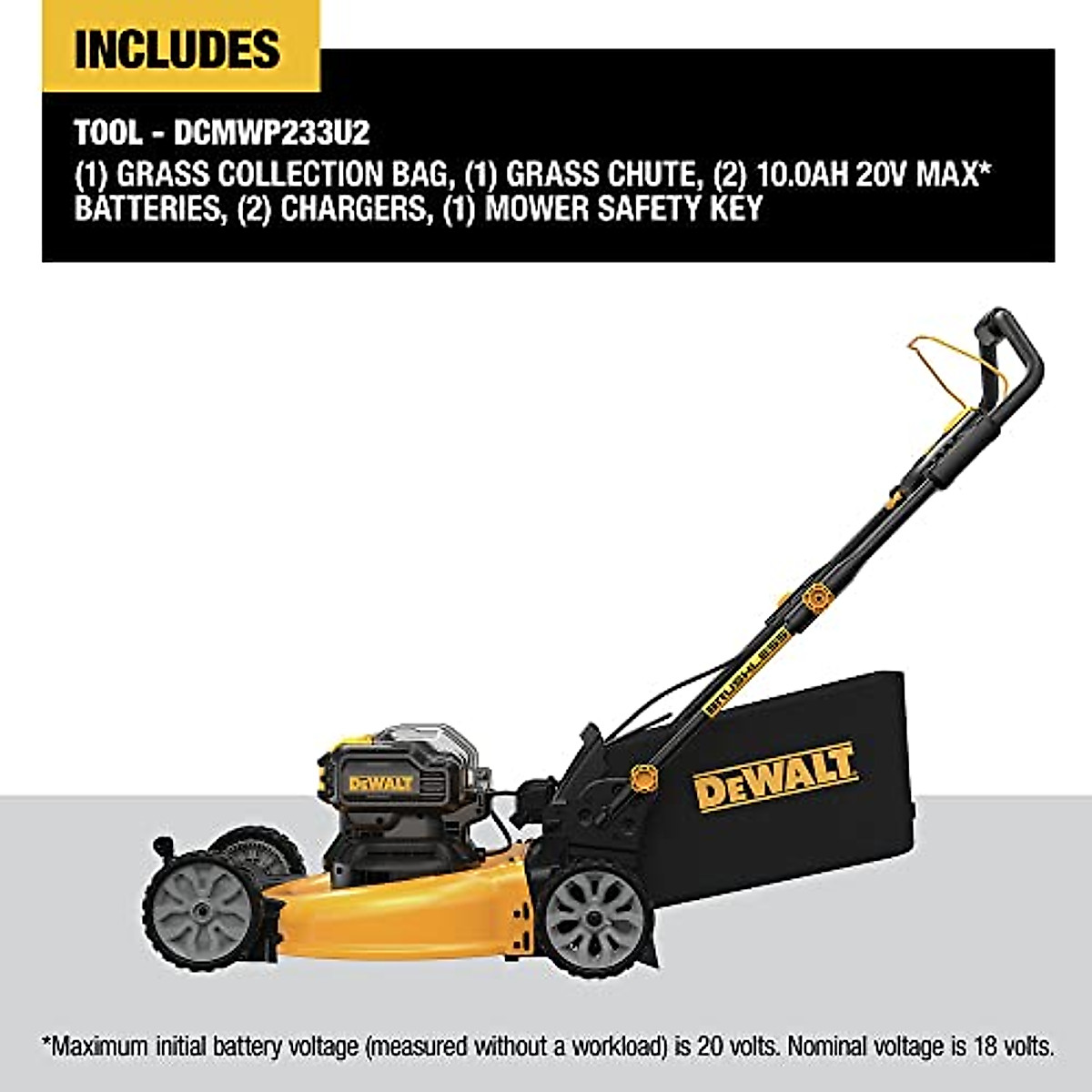 DEWALT 20V MAX* Lawn Mower, Cordless, 21.5in. Brushless with Battery & Charger (DCMWP233U2)