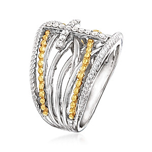 Ross-Simons 0.15 ct. t.w. Diamond Cross Crisscross Ring in Sterling Silver and 18kt Gold Over Sterling. Size 9