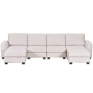 P PURLOVE Modern Large Sectional Sofa, U Shape Upholstered Couch, Sofa sectionals for Living Room with Removable Ottomans, for Living Room Apartment, Beige