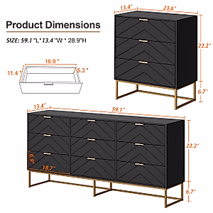 Scurrty Large 9 Drawer Dresser,59 inch Dresser with Chest, Black Storage Dressers,Storage Cabinet for Bedroom, Dressers for Living Room, Bedroom etc.