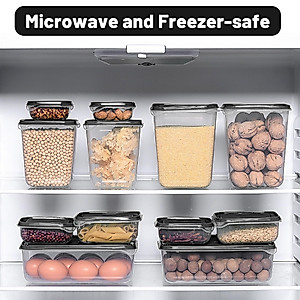 34Pcs Food Storage Containers with Lids (17 Containers and 17 Lids), Salad Dressing Condiment Leftover Lunch Box, Reusable Plastic Freezer Containers Microwave Dishwasher Safe (7 Assorted Size, Grey)