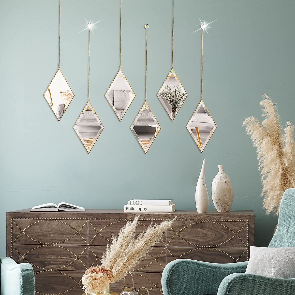 yshengood Diamond Wall Mirror Home Decor Mirror,Hanging Glass Mirror for Living Room and Bedroom