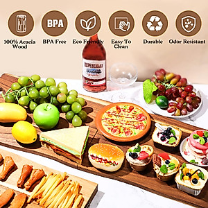Acacia Large Charcuterie Board, Wood Charcuterie Boards with Handles Foldable Travel 33 x 12 Inch Cheese Board Charcuterie Serving Board with Food Meat Party Appetizers (Large, Rectangular)
