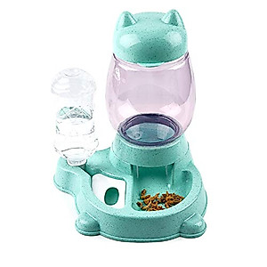 Yuhoo 2 in 1 Automatic Pet Feeder, Detachable Dog Cat Water Food Pet Automatic Dispenser, Gravity Principle Drink Fountain Pet Feeding Bowl (Green), free size