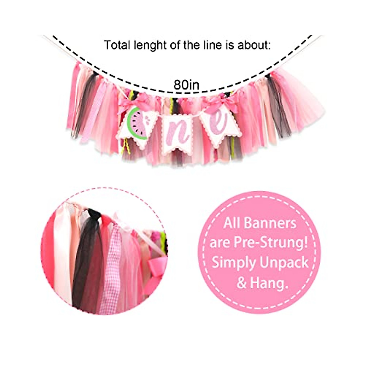 Watermelon High Chair Banner - One in A Melon Watermelon Theme,Pink Watermelon,Watermelon Party Decorations,Smash Cake Photo Prop Backdrop,Girls Firs,Summer Fruit Theme Watermelon First Birthday Party Decorations