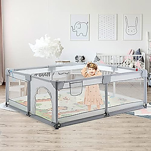 Eyasure Baby Playpen,Playpen for Babies and Toddlers,Baby Playards,Indoor & Outdoor Activity Center with Anti-Slip Base,Sturdy Safety Playpen with Soft Breathable Mesh Grey (50 * 50 * 27")