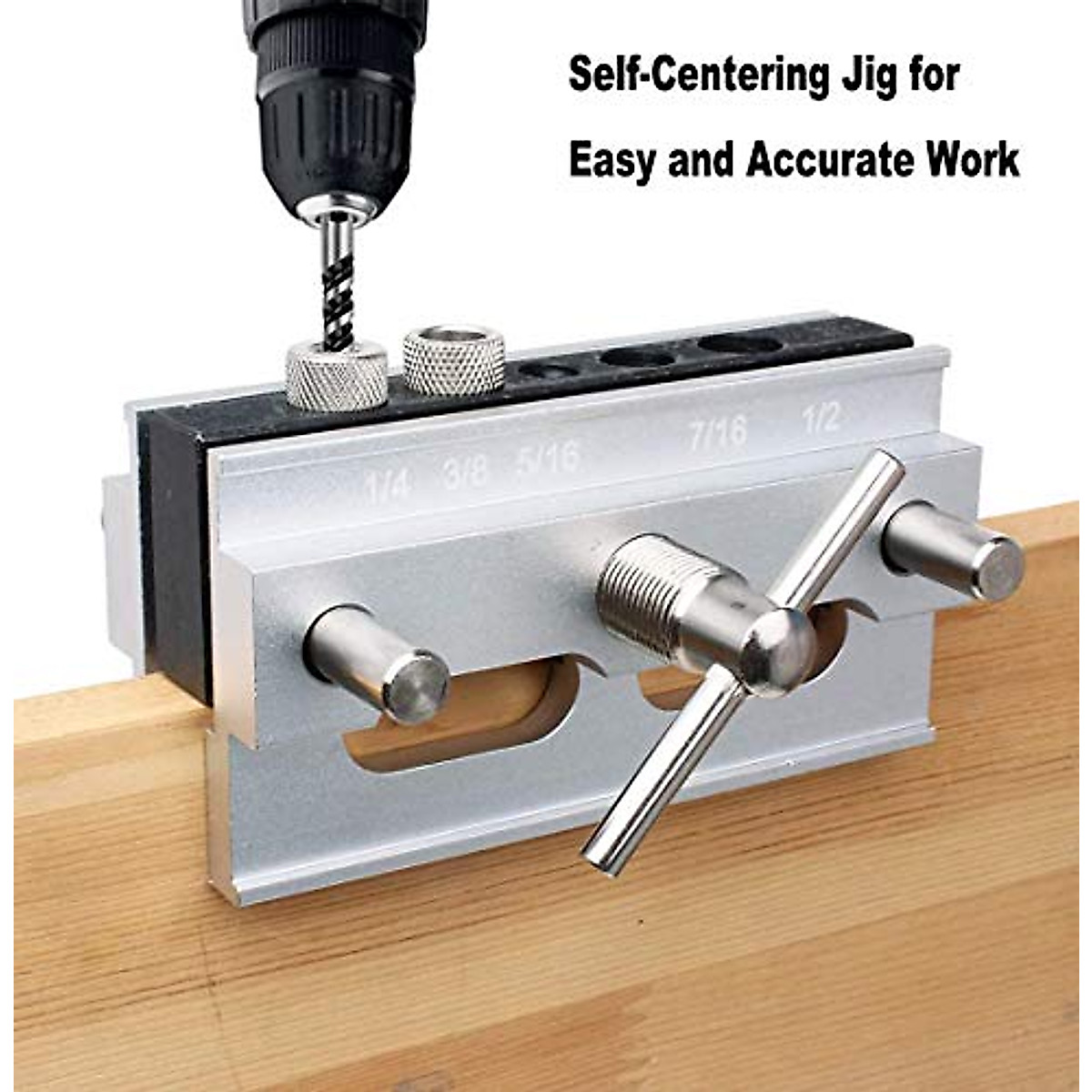 YOTOO Self Centering Doweling Jig Kit With 6 Drill Guide Bushings, Adjustable Width Drill Jig Drill Guide for Straight Holes, Power Tool Accessory Jigs