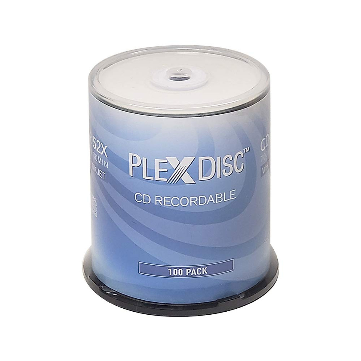 PlexDisc CD-R 700MB 52X White Inkjet Hub Printable Recordable Blank Discs - 100 Pack Cake Box (FFP), Blank CDs for Burning Music, Writable CD Discs, CD-R Blank Discs for Music, Photos, Data