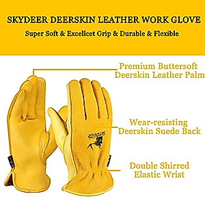 SKYDEER Full Super Soft Deerskin Leather Work Gloves (SD2212/L)