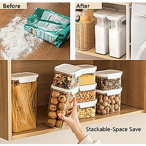 Besmall Food Storage Container with Flip Top Lid for Pouring Airtight Cereal Containers Storage Small Jar with Measuring Cup for Dry Food, Snacks, Dry Fruits,Candy,Cracker,Tea, 2 Pack-1.1L