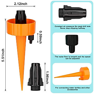 ENIVING 12PCS Automatic Watering Device, Plant Self Watering Spikes With Slow Release Control Valve Switch Plant System Adjustable Water Volume Drip System for Vegetable Gardens, Lawn，Flower Beds