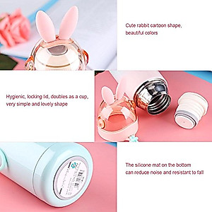 Fdit 350ML Cute Rabbit Cartoon Kids Vacuum Insulated Mug Stainless Steel Hot Water Bottle Travel Mug(Pink + Green)