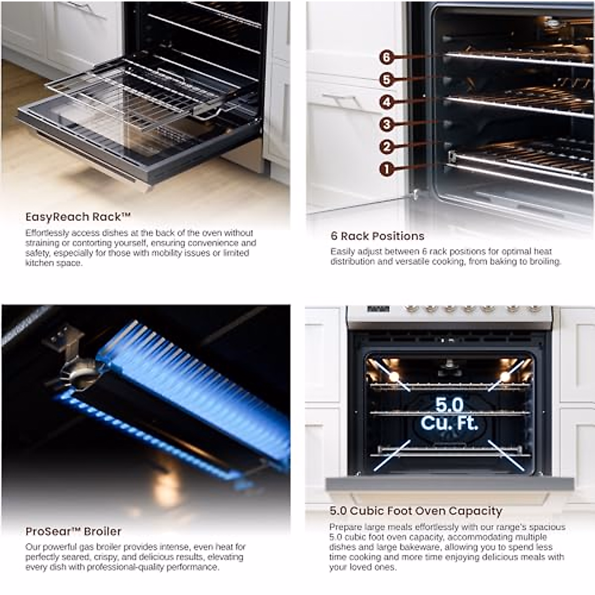 RANGAIRE RRG303TS 30" Gas Range, 5 Sealed Burners, 5.0 cu. Ft. Capacity, Freestanding Slide-in Convection Oven, Easy Reach Racks, Clock and Timer, Stainless Steel