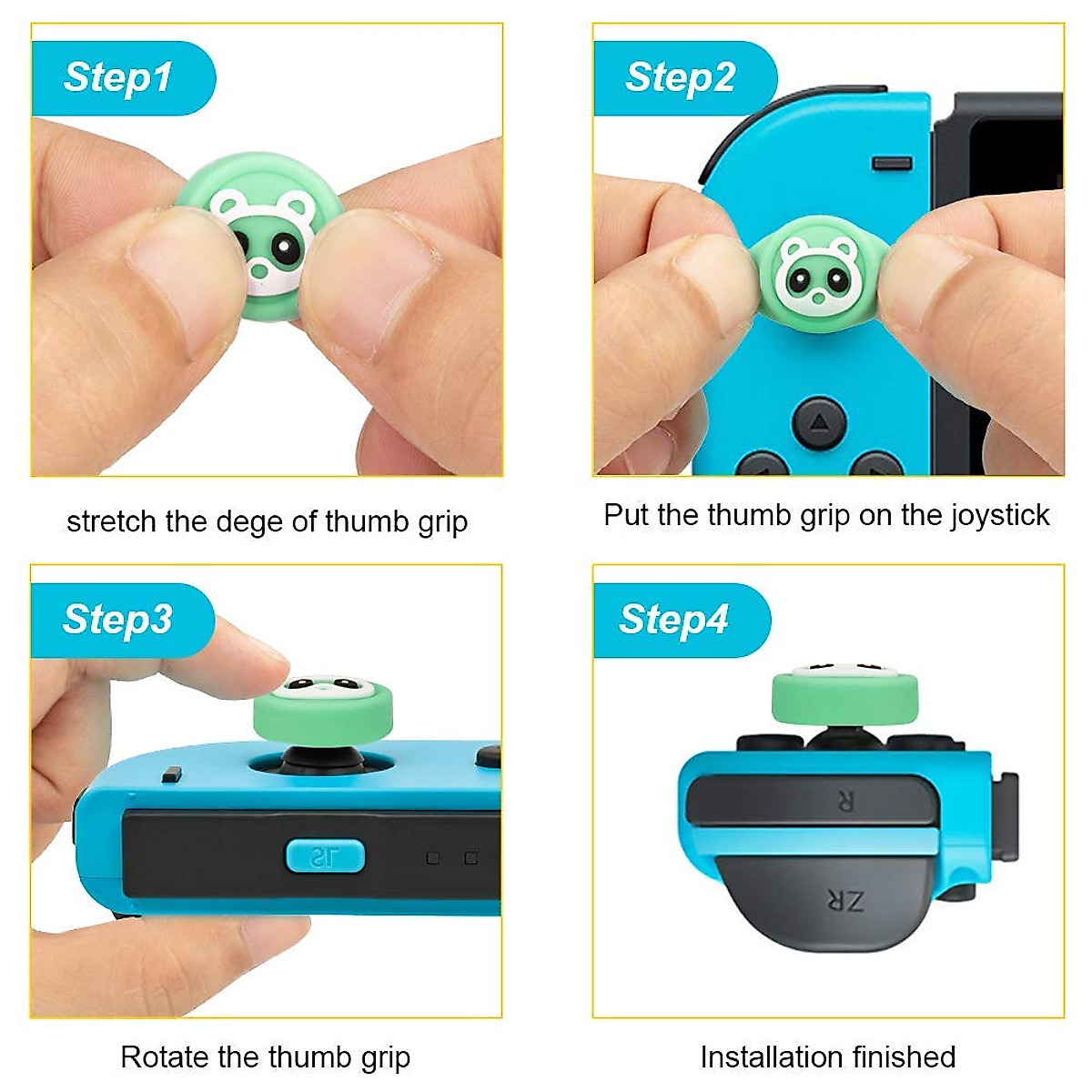 16 Pcs Cute Thumb Grip Caps Compatible with Nintendo Switch/Switch OLED/Switch Lite Console, Soft Silicone Analog Stick Button Cover for Joy-Con Controller, Joystick