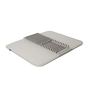 Umbra Udry Rack and Microfiber Dish Drying Mat-Space-Saving Lightweight Design Folds Up for Easy Storage, Standard, Light Grey