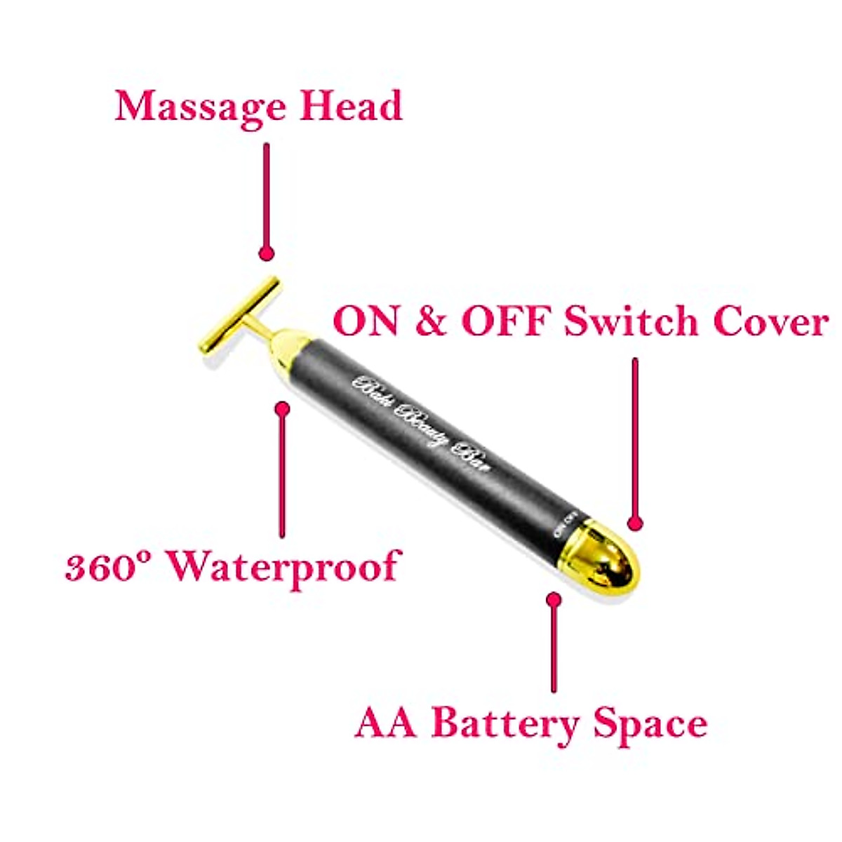 Baki Beauty Bar Electric Face Massager - T-Shape Face Tool for Skin Care - Easy to Use - Black Gold bar - Anti-Aging face Lifting Beauty Product