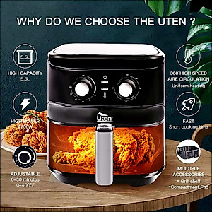 Air Fryer 5.8Qt/5.5L - Uten Electric Airfryer with Temperature Control, Timer, Non-Stick Fry Basket, 1700W High-power, Fast Oven Oilless Cooker, Dishwasher Safe - A Great Kitchen Assistant