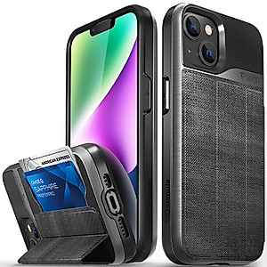 VENA vCommute Wallet Case Compatible with Apple iPhone 14 (6.1"-inch), (Military Grade Drop Protection) Flip Leather Cover Card Slot Holder with Kickstand - Slate Black