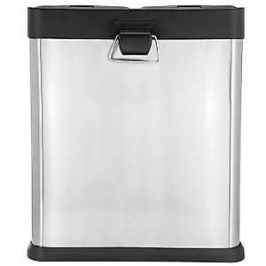 Elama 2 Section Trash and Recycling Bin in Stainless Steel with Slow Close Mechanism and Removable Inner Lining (Two 8 Gallon Section)
