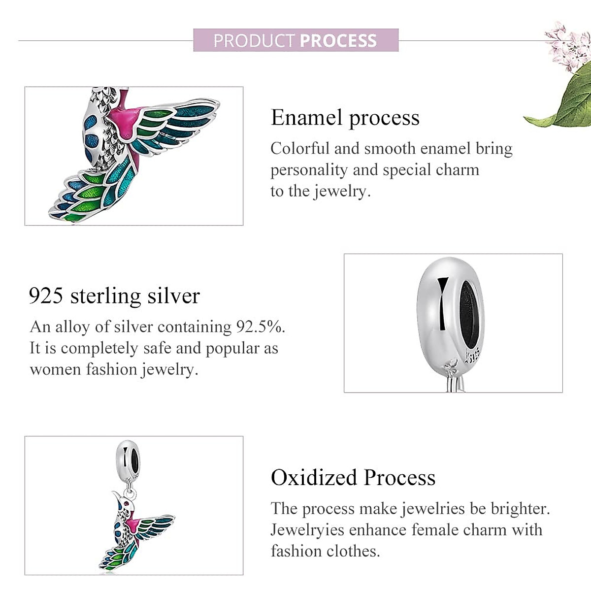 LINYITIN 925 Sterling Silver Women's Bead Charms Flowers Bird Butterflies Heart Cute Animal Pendant & Dangle Charm Bracelets Fits Pandora Necklace DIY Jewelry Gift