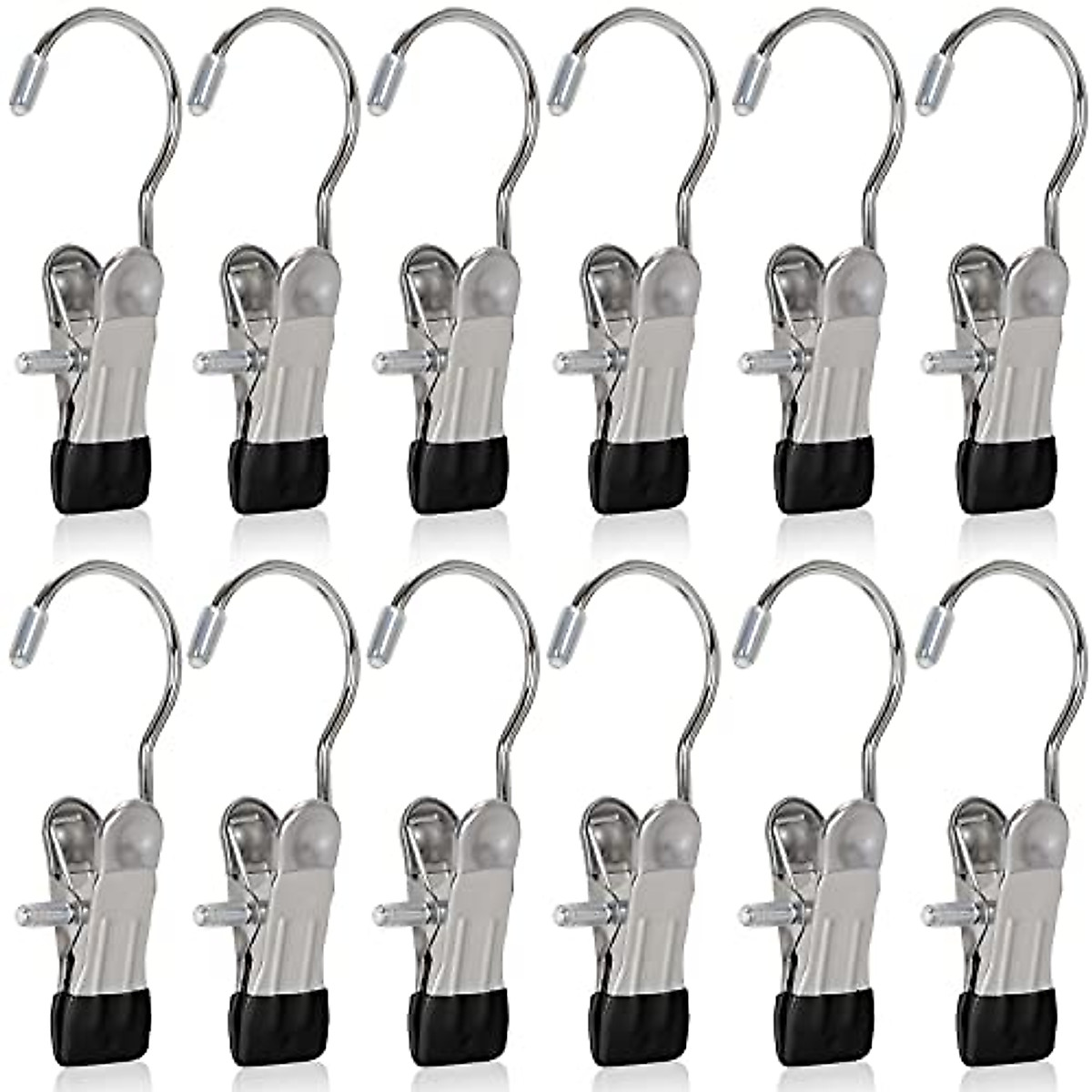 ODILCO Black Boot Hanger Clips, 24PC Hook Clips Hold, Hanging Clothes Pins Hooks - Portable Stainless Steel Home Travel Hangers Clips
