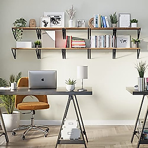 Wallniture Ponza Floating Shelves for Wall, 17"x8" Bookshelf for Large Books, Storage Shelves for Office, Hallway Living Room Decor, Set of 10, Burnt