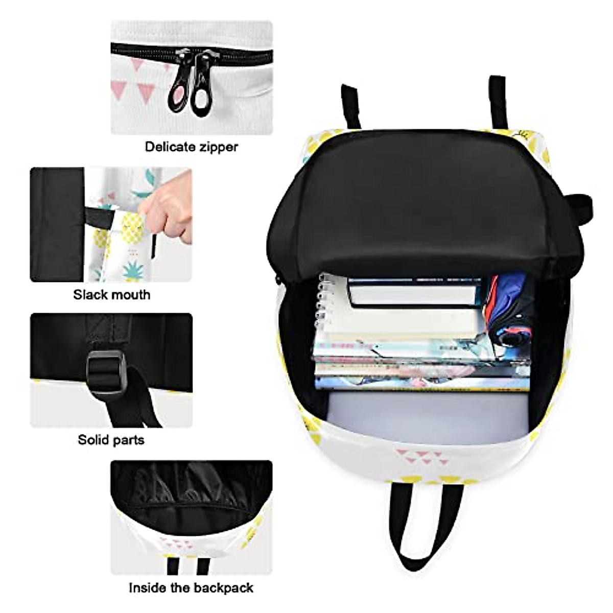 Kigai Cute Pineapple Backpack for Boys Girls School Travel Back Pack Lightweight Durable Bookbag with Lunch Bag