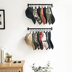 Dahey Hat Rack for Wall Baseball Hat Organizer Hanger Caps Holder with 20 Hooks Modern Metal Wall Mounted Cap Storage Display for Closet Door Bedroom Entryway Laundry,2 Pcs,Black