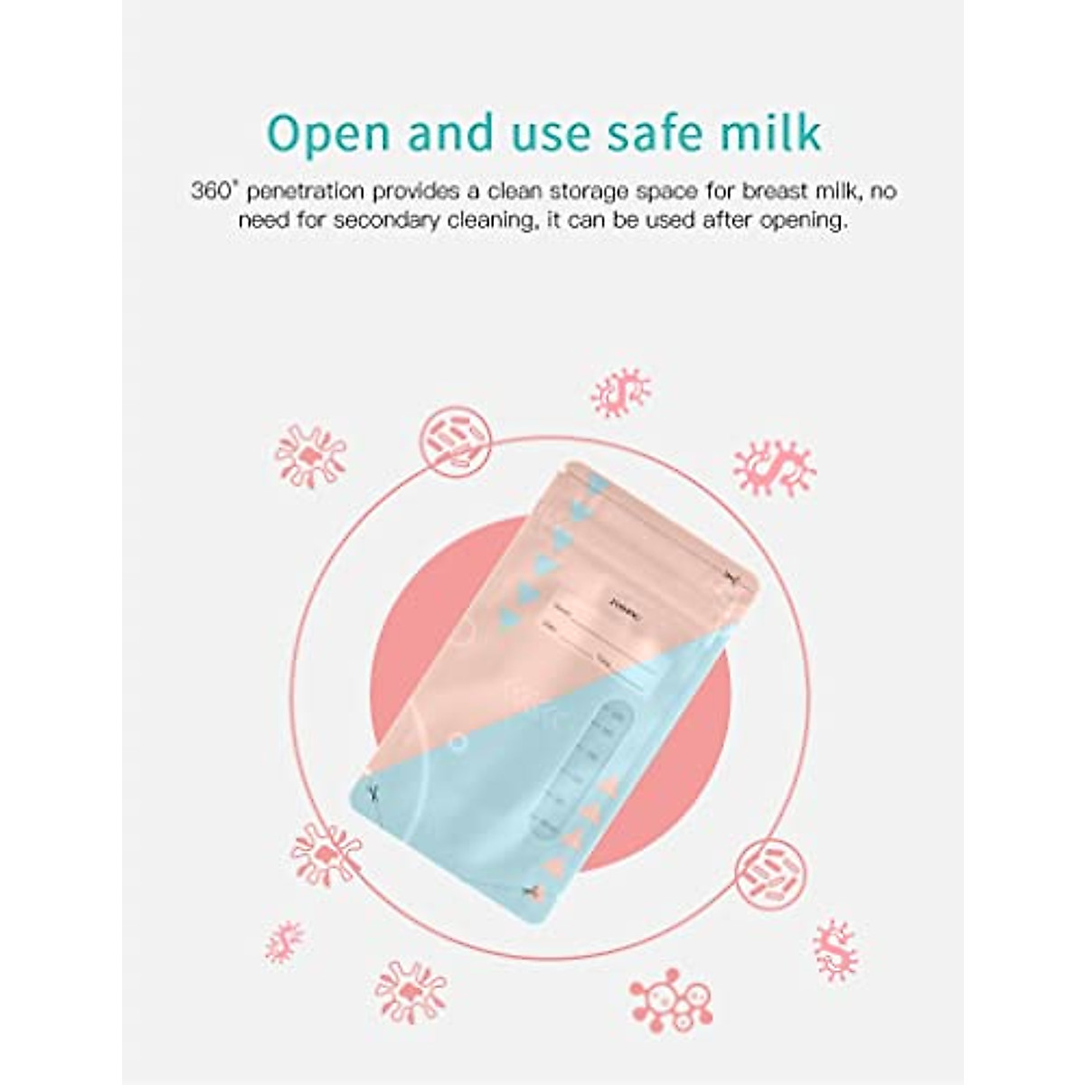 Breast Milk Storage Bags, 6.5-8 Ounces, Liquid Food Bags, Double-Layer self Sealing, Flat Storage, can Stand Upright After Filling.