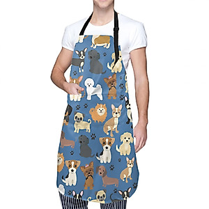 Sweetshow Cute Dogs Pets Apron with 2 Pockets and Adjustable Neck Waterproof Stain Resistant Dog Paw Dog Grooming Apron Apron for Women Men Kitchen Cooking Baking Bistro Bib Aprons