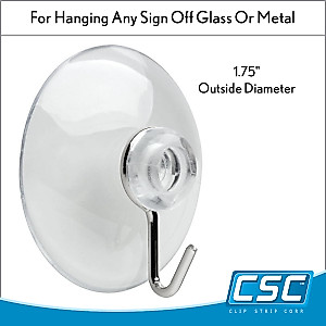 Clip Strip 25 Pack Suction Cup Hooks, 1.75" Diameter Clear PVC Suction Cups with Stainless Steel Hooks for Hanging on Glass, Window, Decor, Shower, Bathroom