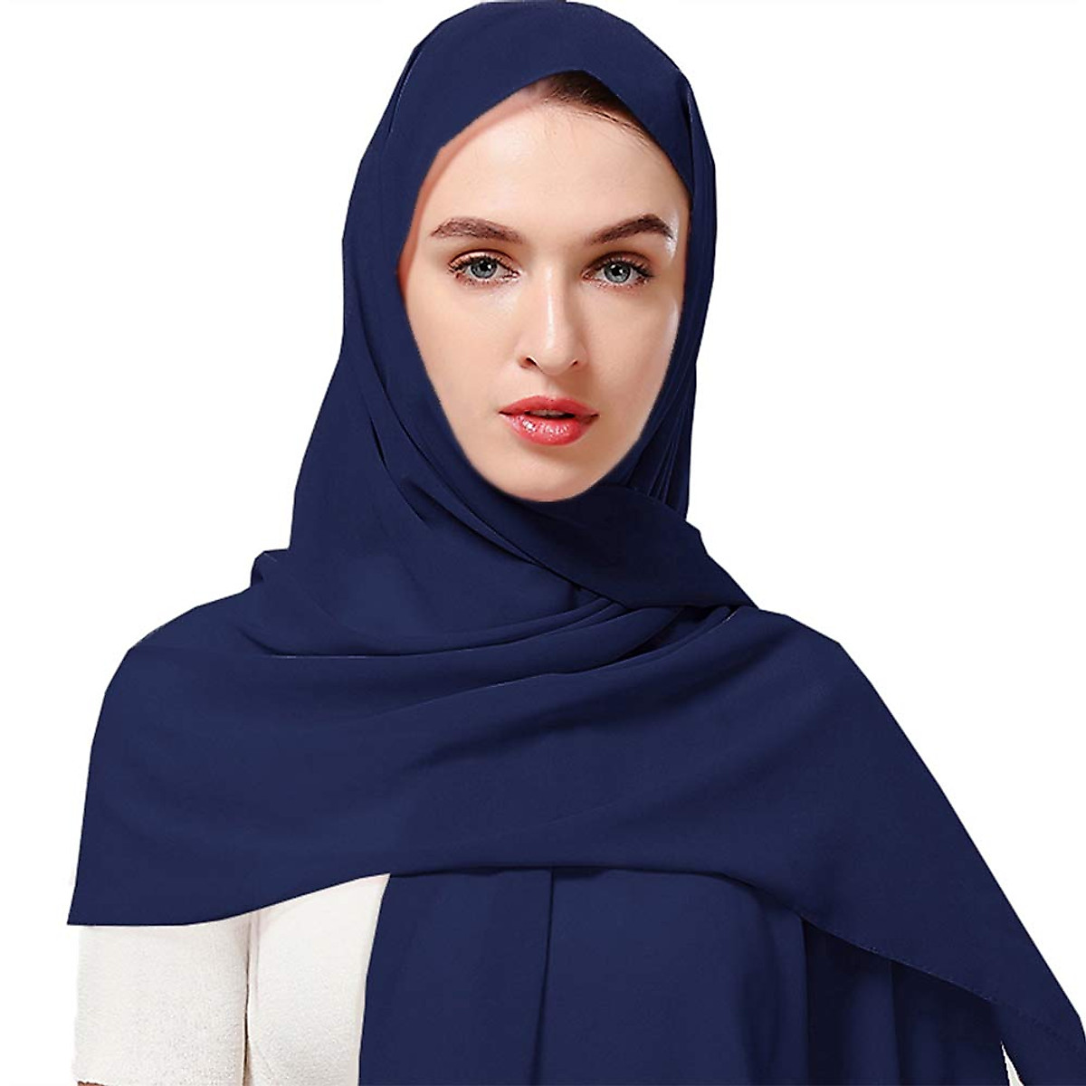 Yeieeo Bubble Chiffon Hijab Premium Chiffon Wrap Head Scarf(Navy Blue)