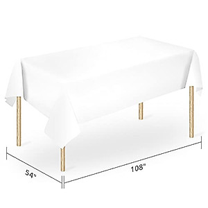 Plastic Table Cloth for Parties, Disposable Tablecloth 54" x 108", Pack of 6, White Rectangle
