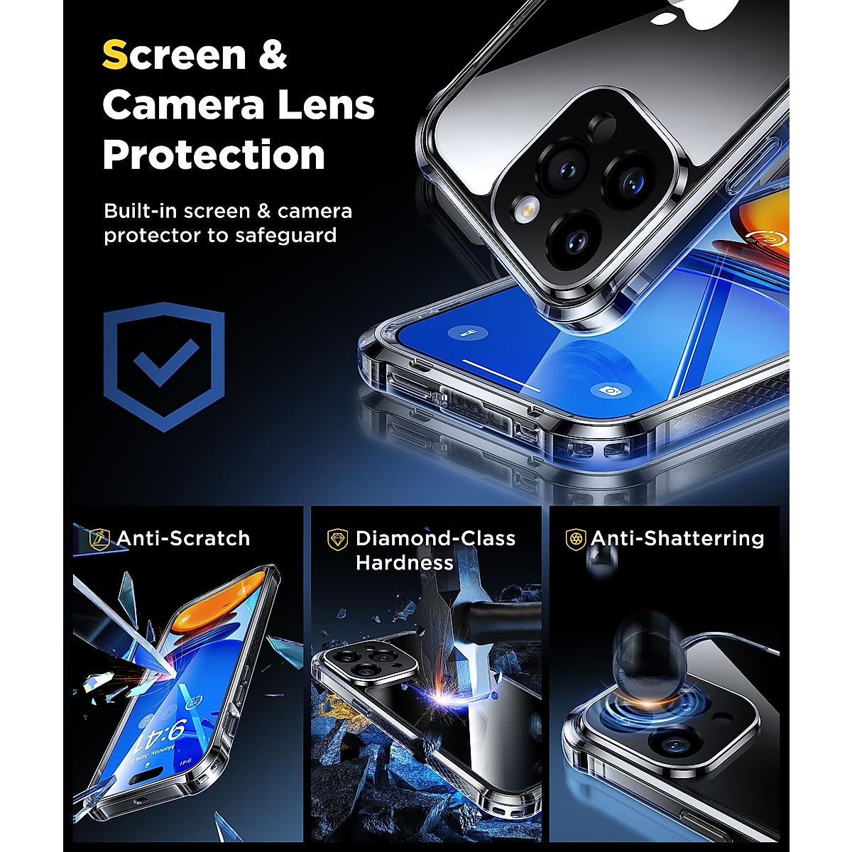 Humixx for iPhone 15 Pro Max Case Clear Waterproof Phone Case, Built-in Lens & Screen Protector, [Full-Body Shockproof] [IP68 Underwater] Dustproof Snowproof Protective Case, Clear