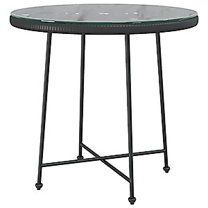 vidaXL Dining Table Garden Outdoor Lawn Terrace Balcony Backyard Dining Dinner Dinette Counter Bistro Table Furniture Black Tempered Glass and Steel