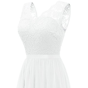 Daisyaner Women's Formal Floral Lace V-Neck Formal Dresses Evening Party Elegant Maxi Dress for Wedding Guest White L