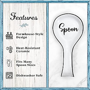 Home Acre Designs Spoon Rest For Kitchen Counter & Stove Top - White Ceramic Spoon Holder for Cooking & Counter Protection - Essential Kitchen Gadgets - White Farmhouse