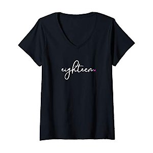 Womens 18th Birthday Gifts for Teen Girls 18 Year Old Eighteen Pink V-Neck T-Shirt