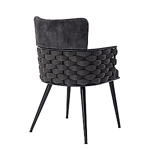 BFZ Mid-Century Modern Dining Chairs Set of 4, Handmade Woven Kitchen Chairs, Upholstered Velvet Dining Chairs with Metal Legs for Kitchen, Dining Room, Living Room