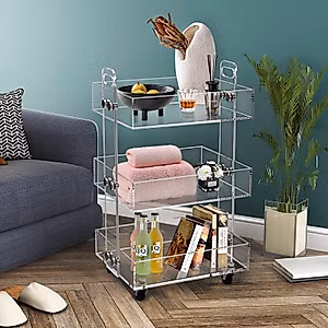 ONELUX 3-Tier Acrylic Utility Rolling Cart, Multifunction Storage Cart On Wheels